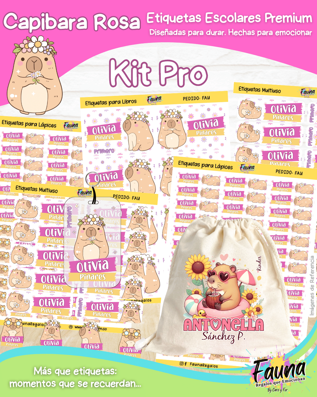 Etiquetas Escolares Premium Capibara Rosa Personalizadas – Fauna ...