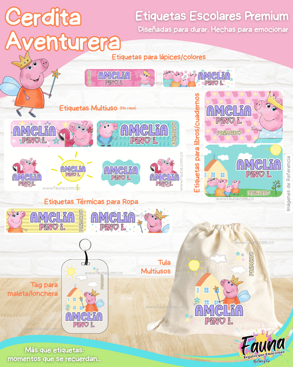 Etiquetas Escolares Cerdita Aventurera Personalizadas | Fauna – Fauna ...